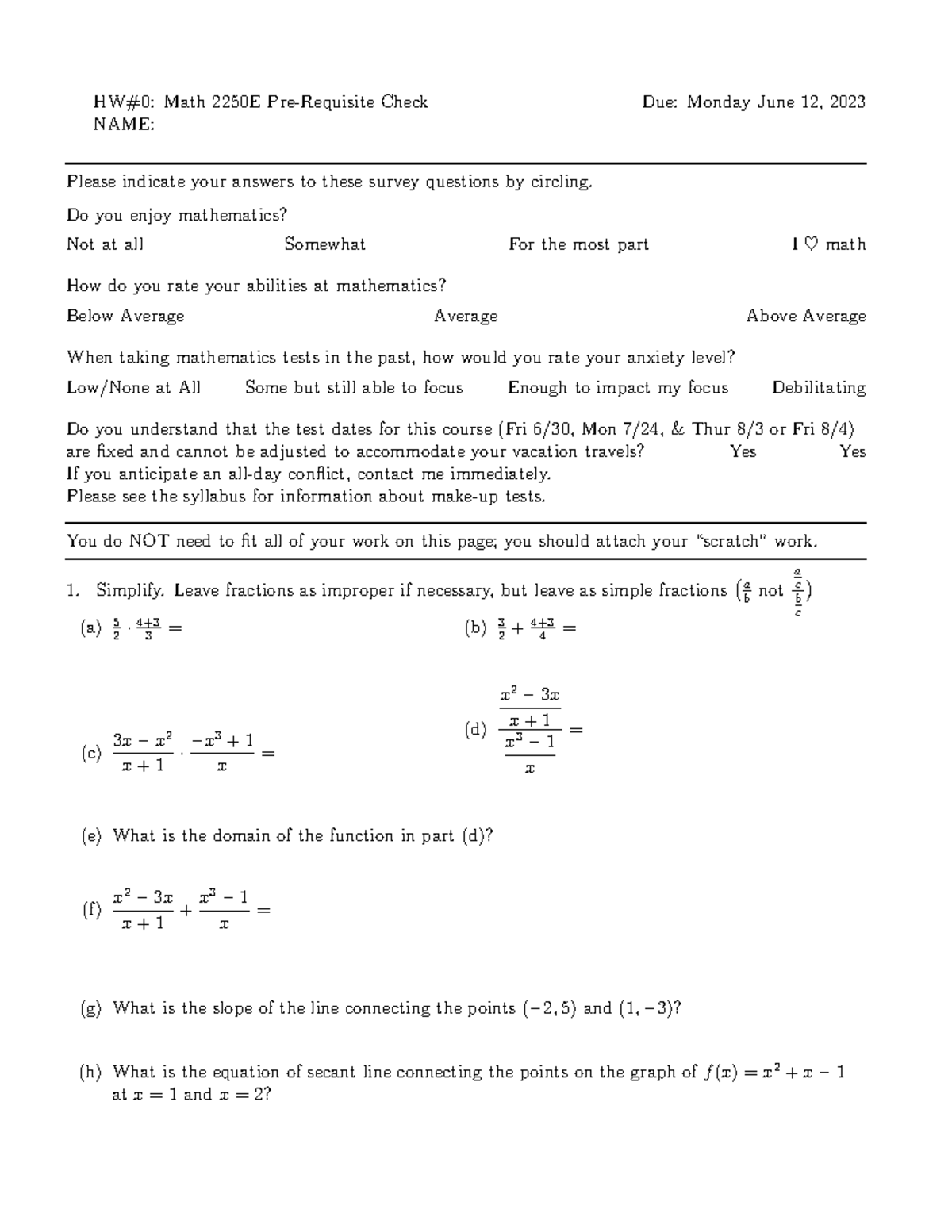 Math 2250E Pre-Requisite Check - Yes Yes You do NOT need to fit all of ...