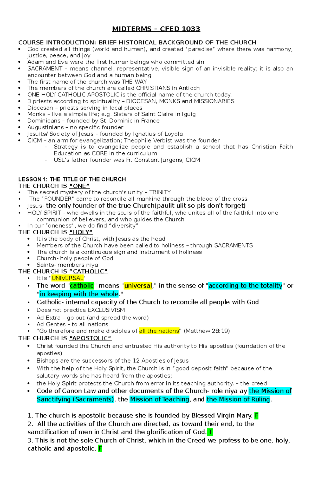 Ipasa mo kami Lord - k lng - MIDTERMS – CFED 1033 COURSE INTRODUCTION: BRIEF HISTORICAL ...