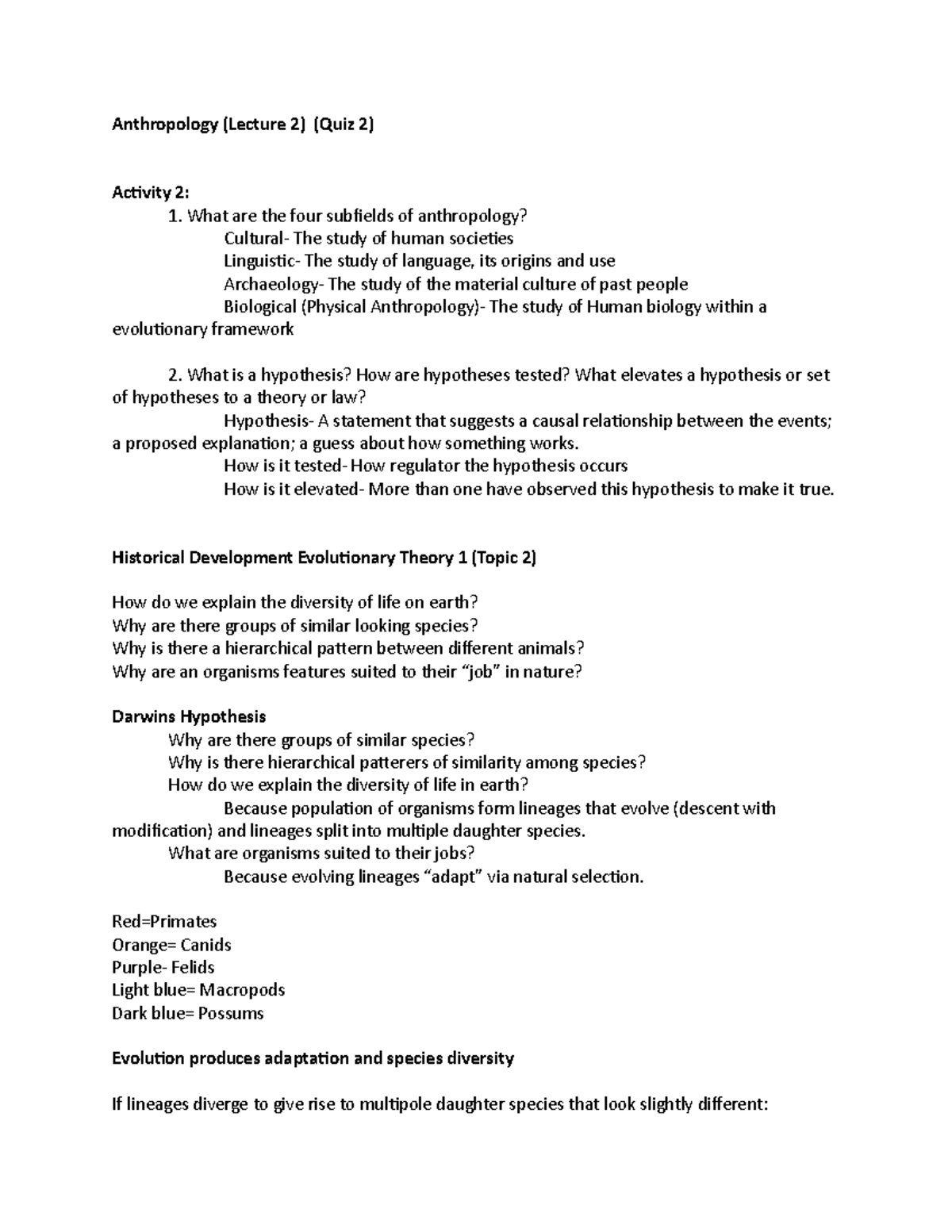 Anthro notes 2 - Lecture two is about historical development ...