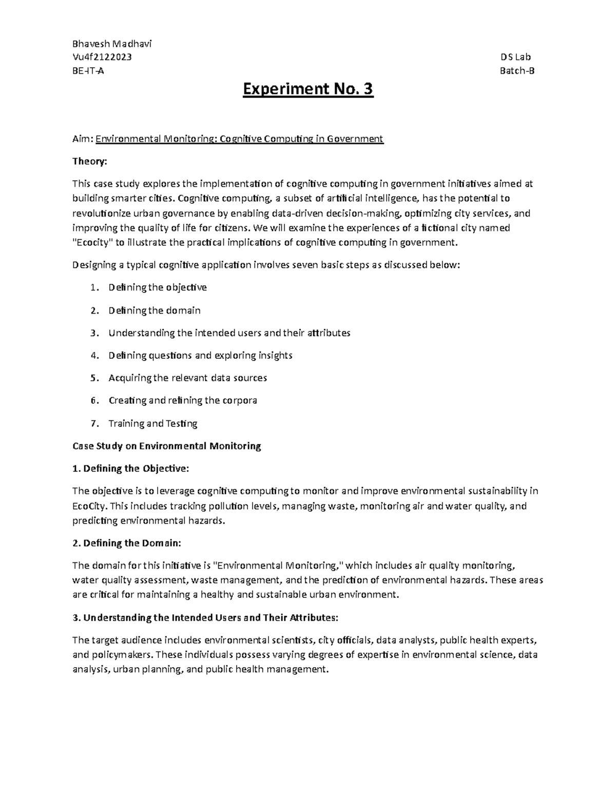 DS Exp3 - DS Lab expt 3 - Vu4f2122023 DS Lab BE-IT-A Batch-B Experiment No. 3 Aim: Environmental ...