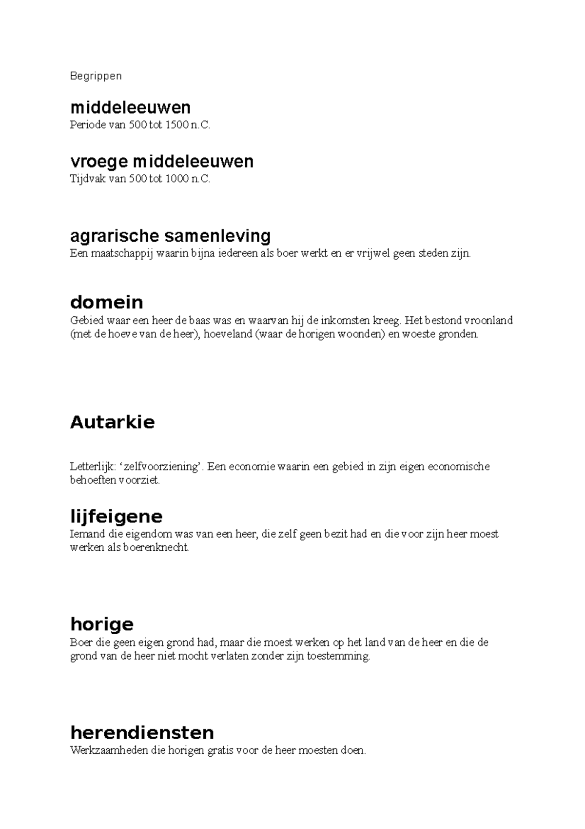 Samenvatting geschiedenis - Begrippen middeleeuwen Periode van 500 tot ...