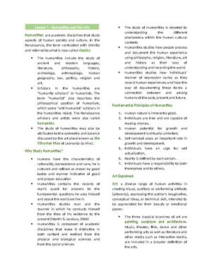 Art-appreciation-reviewer - Ged 108 ART APPRECIATION UNIT 1 Lesson 1: Humanities and the Arts ...