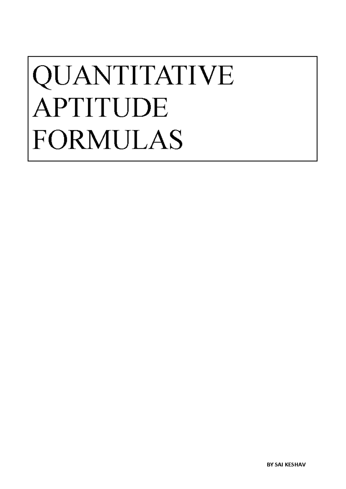 Quant Formula - hhjkjnhgfh - 1 BY SAI KESHAV QUANTITATIVE APTITUDE ...