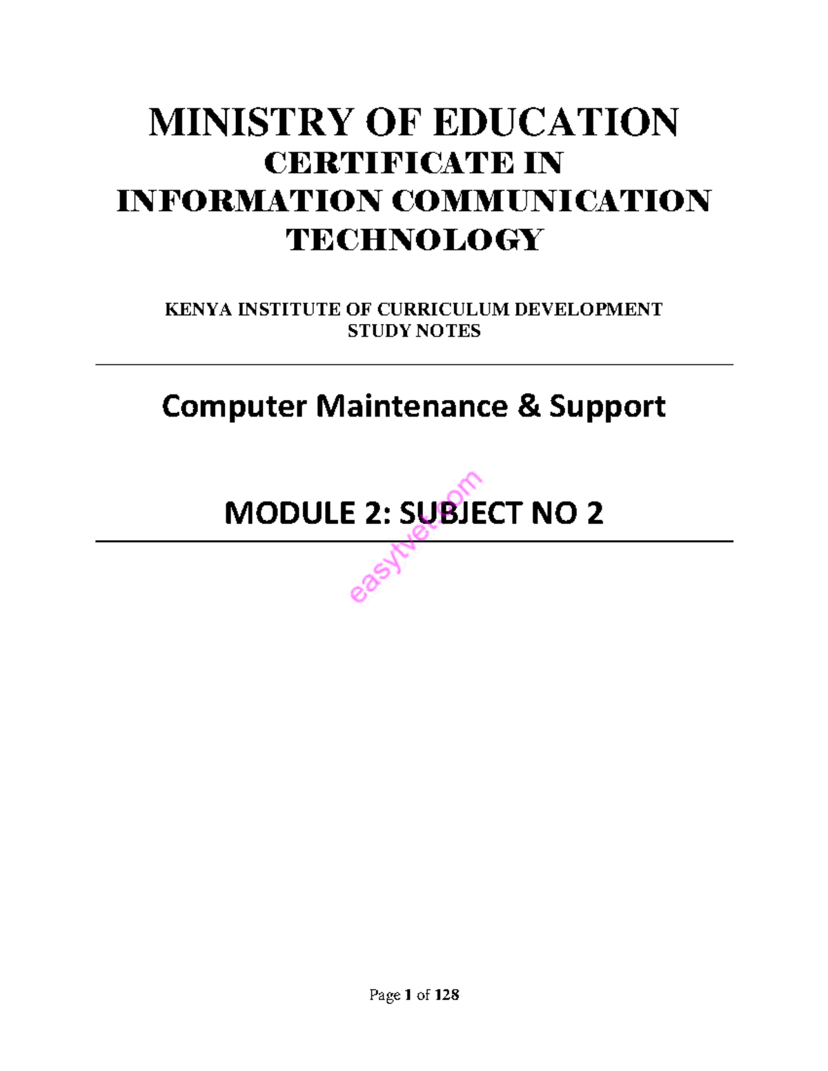Comp maintenance - Revision - MINISTRY OF EDUCATION CERTIFICATE IN ...