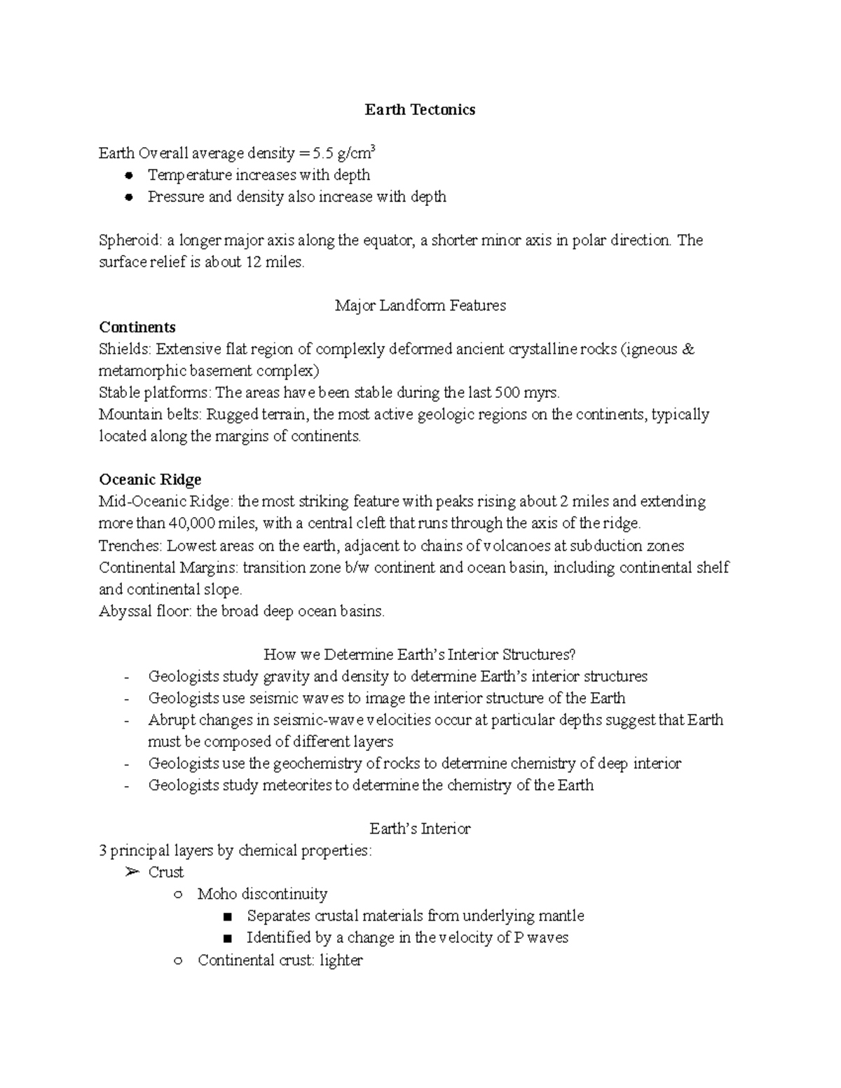 Geology Class Notes Earth Tectonics - Earth Tectonics Earth Overall ...