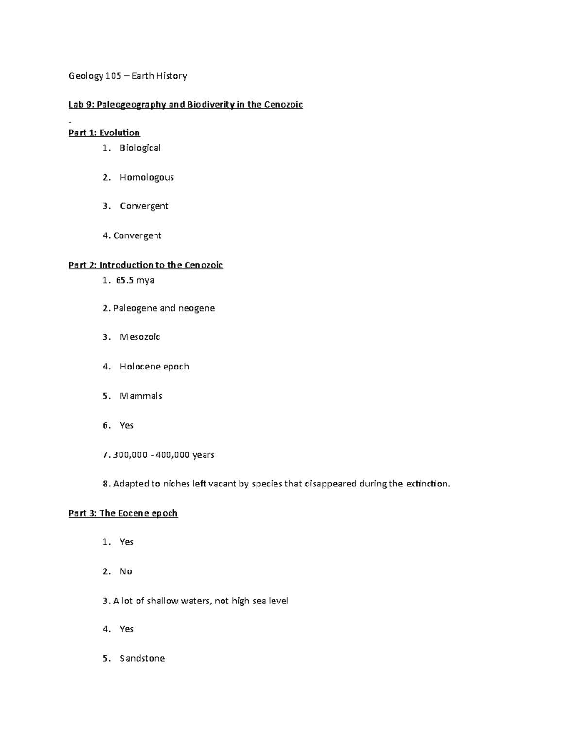 Lab 9 - Lab - Geology 105 – Earth History Lab 9: Paleogeography and ...