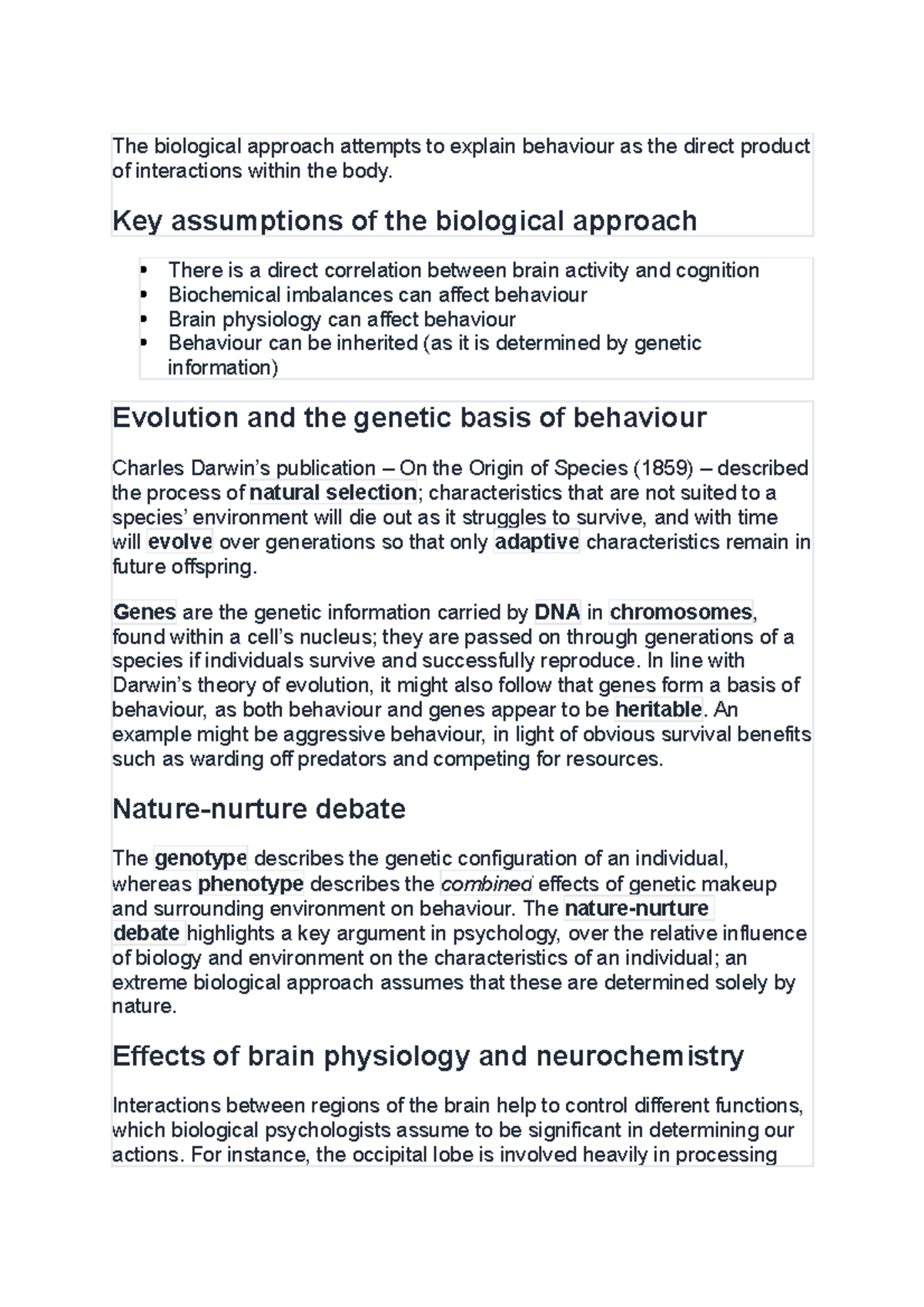 The biological approach basic notes and overview - The biological ...