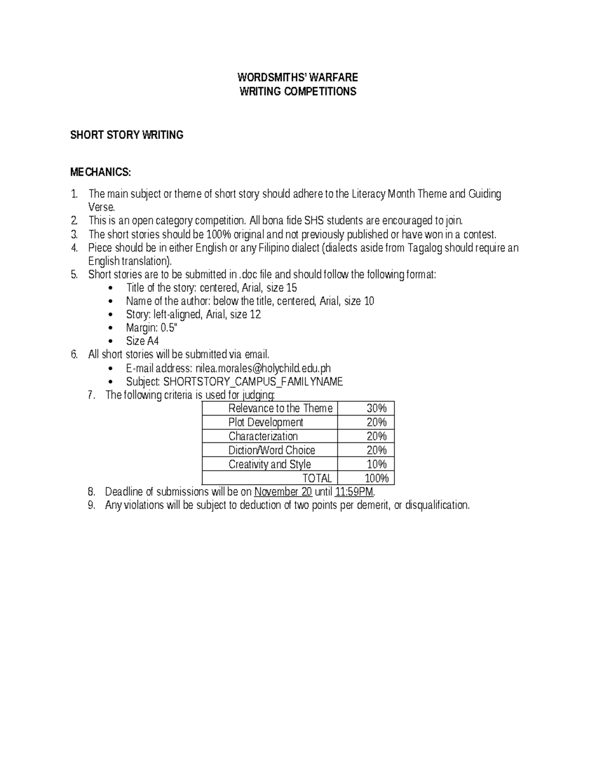 Wordsmiths - WORDSMITHS’ WARFARE WRITING COMPETITIONS SHORT STORY ...