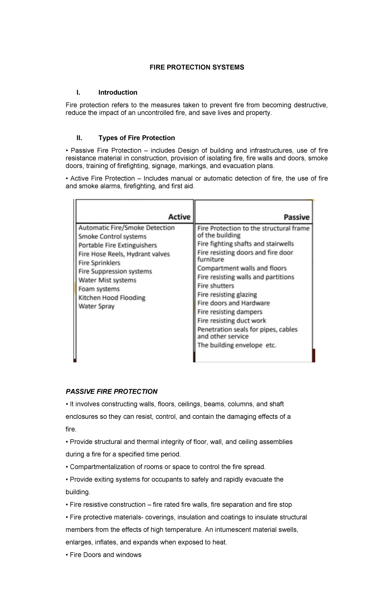 Fire Systems - FIRE PROTECTION SYSTEMS I. Introduction Fire protection ...
