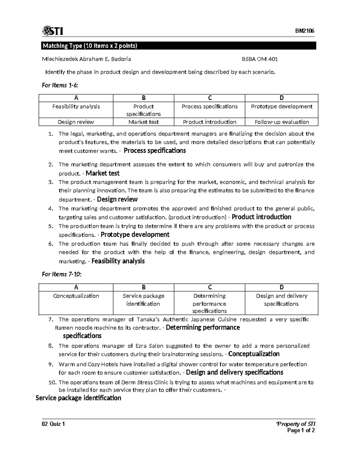 Badoria two 02 Quiz 18-1 - BM 02 Quiz 1 *Property of STI Page 1 of 2 ...