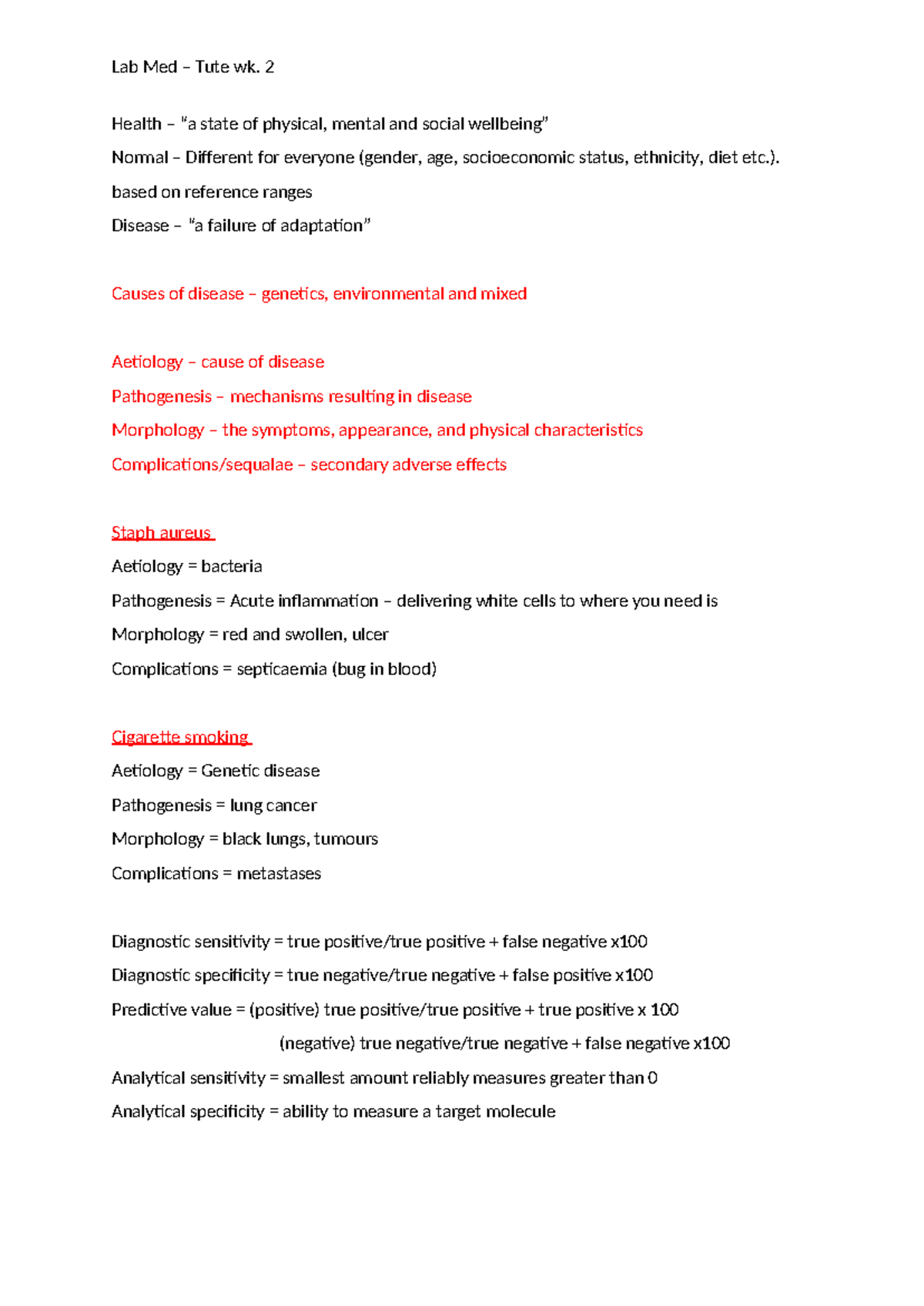Lab med tute 1 - Lab med tute 1 - Lab Med – Tute wk. 2 Health – “a ...