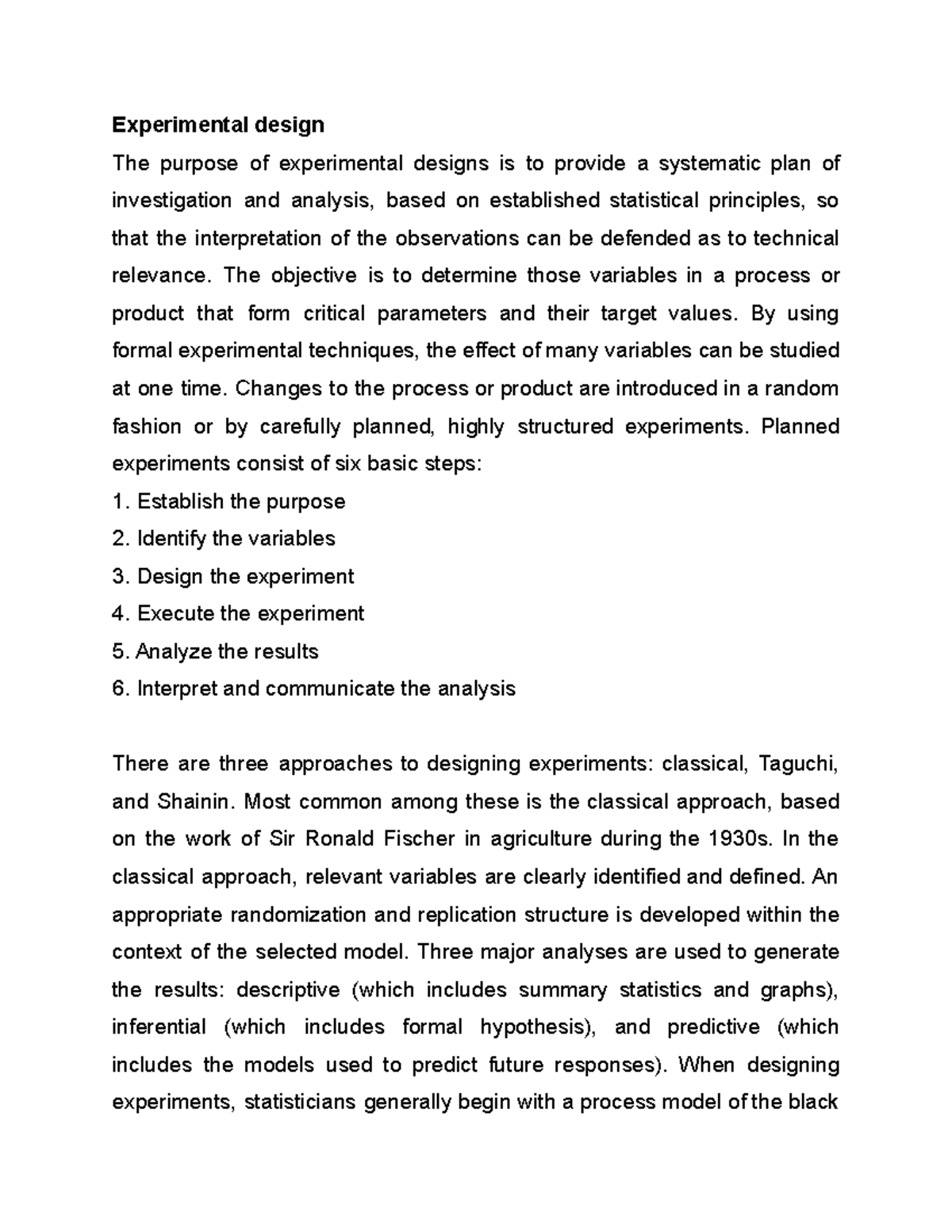 Design & Engineering Lecture note 6 - Experimental design The purpose ...