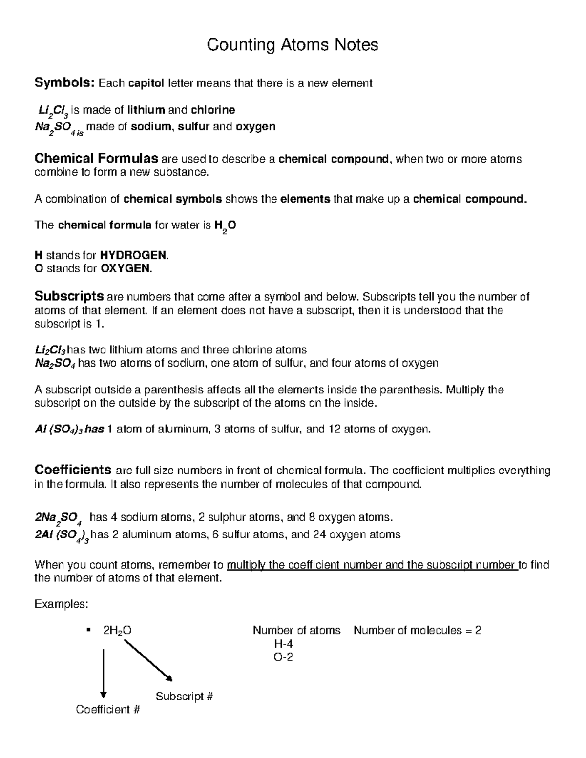 Counting atoms notes - Counting Atoms Notes Symbols: Each capitol ...