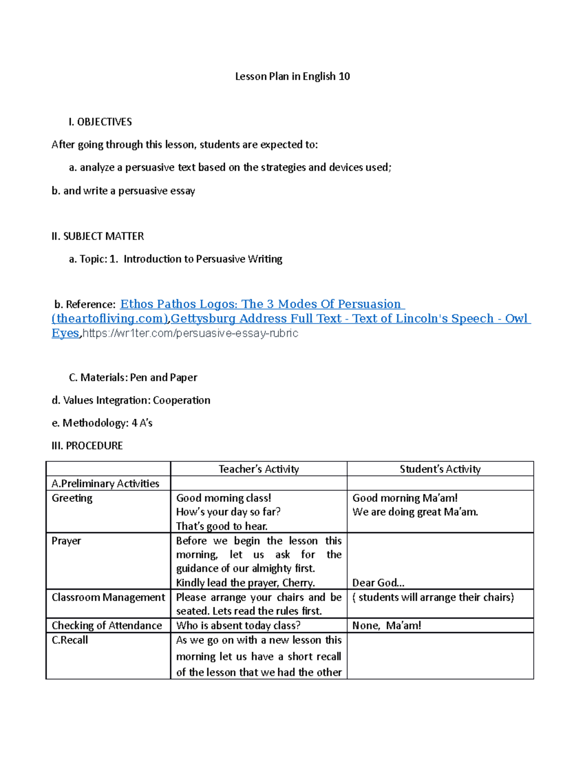 Lesson-Plan-in-English Persuasive Writing - Lesson Plan in English 10 I ...