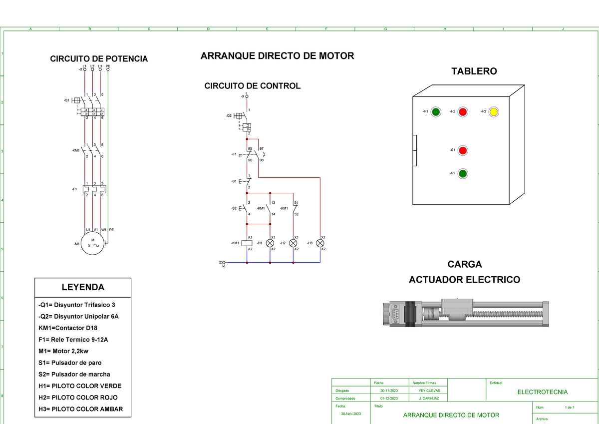 Arranque Directo DE Motor - ESQUEMA CADE SIMU - A B C D E F G H I J 1 2 3 4 5 6 7 8 Fecha Nombre ...