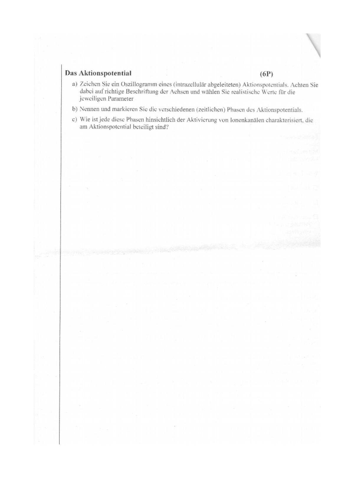 Klausur Februar Wintersemester 2015/2016, Fragen - Tierphysiologie - Studocu