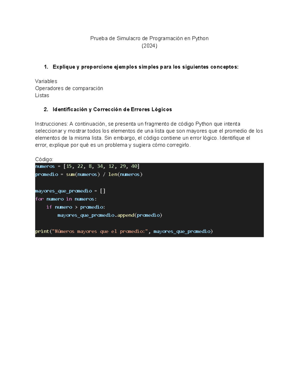 Prueba de Simulacro de Programación en Python - Prueba de Simulacro de ...