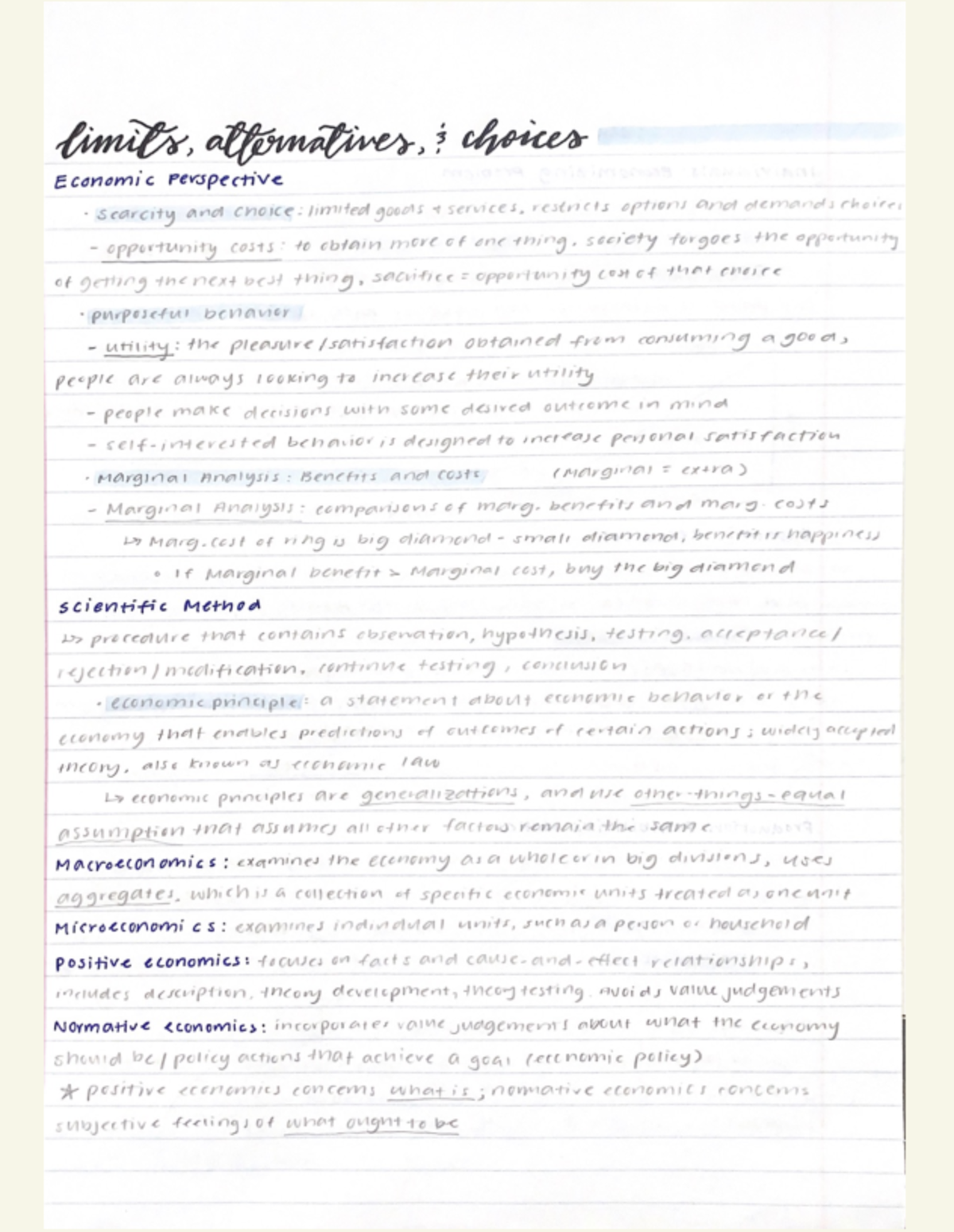 AP Microeconomics Chapter 1 Notes - limits, atternatives, 3 choices ...