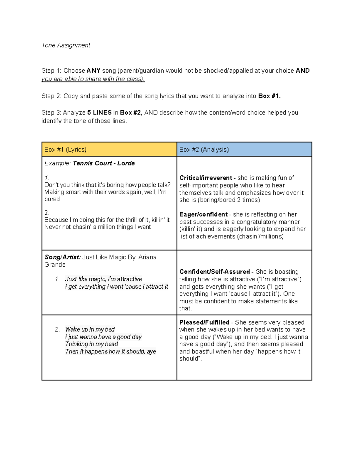 English 1 - Tone Activity FULL Explanation - Tone Assignment Step 1 ...