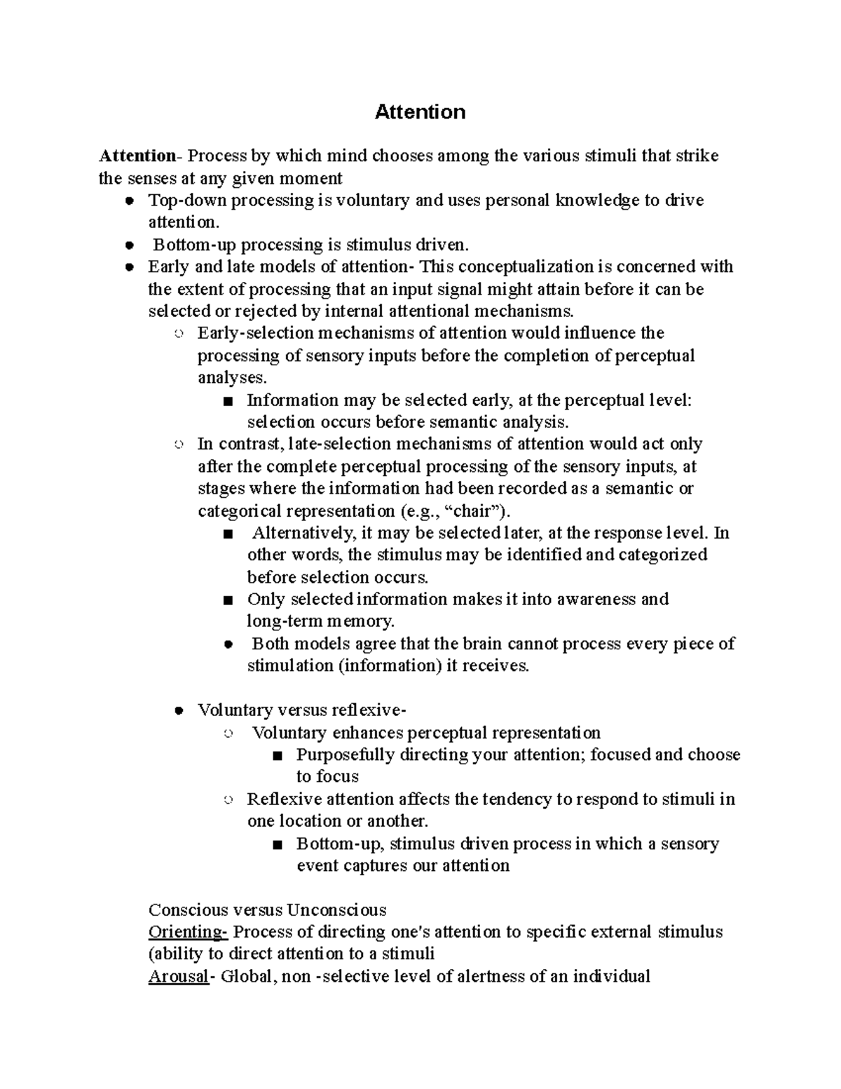 Attention notes psy-402 - Attention Attention- Process by which mind ...