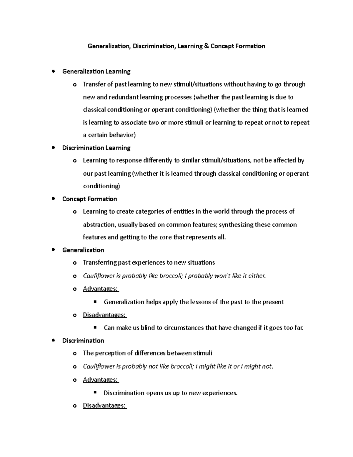 Chapter 6 notes - Generalization, Discrimination, Learning & Concept ...