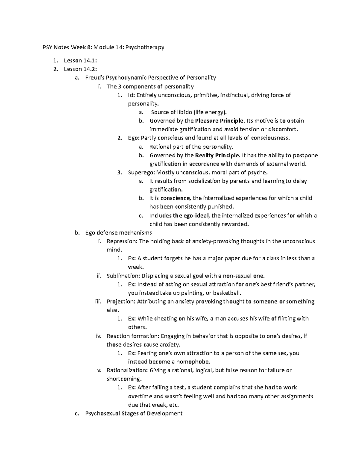 PSY Wk8 Module 14 Psychotherapy - PSY Notes Week 8: Module 14 ...