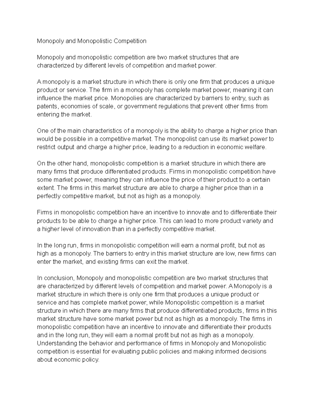 Microeconomics Notes - Monopoly and Monopolistic Competition - Monopoly ...