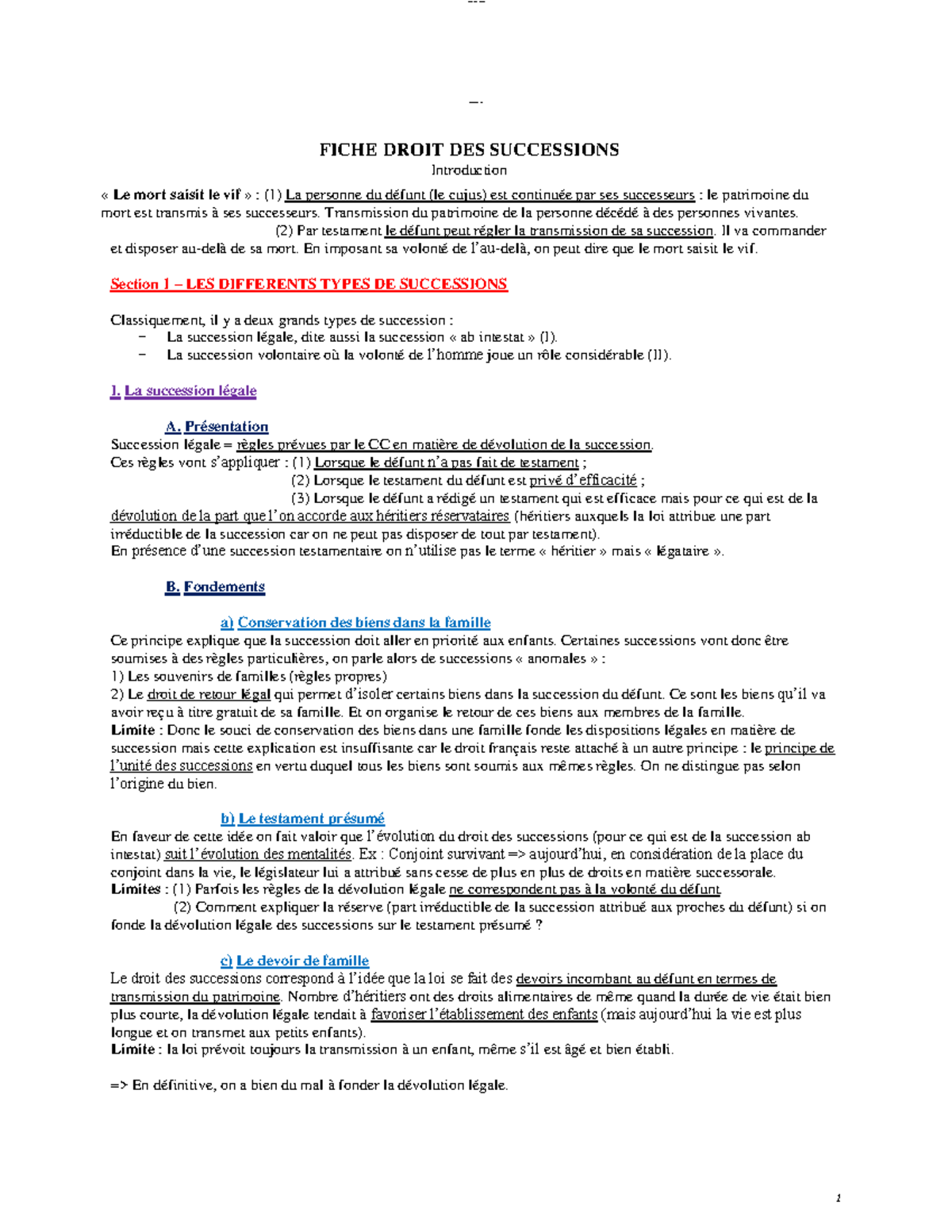 Successions-fiches - lOMoAR cPSD| 11437 FICHE DROIT DES SUCCESSIONS ...