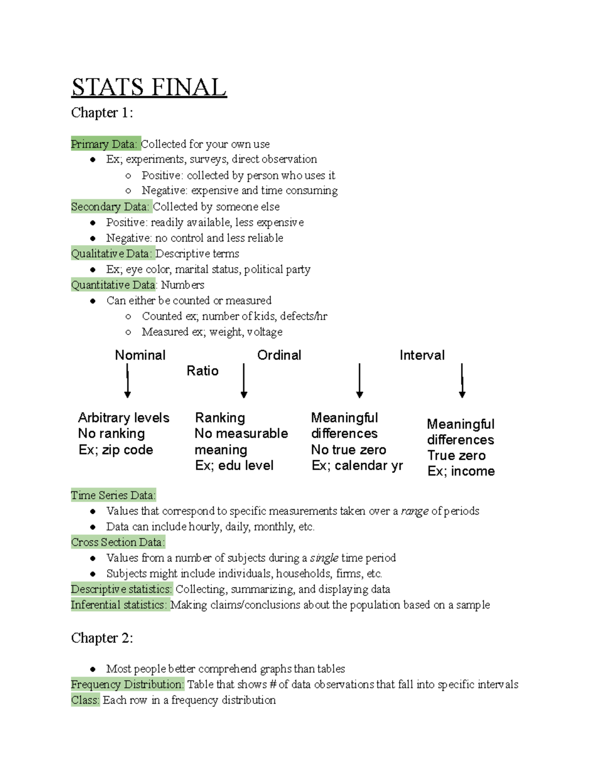 Stats Final Lecture Notes All Stats Final Chapter 1 Primary Data Collected For Your Own