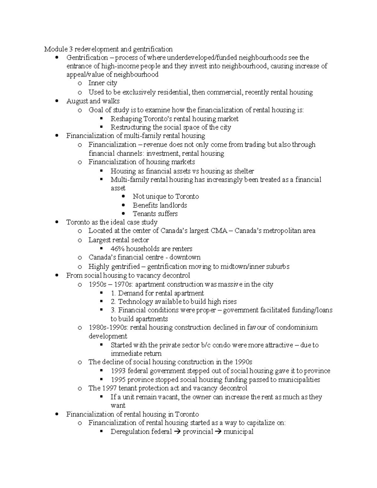 Cgeo793 Final Notes - Module 3 redevelopment and gentrification ...