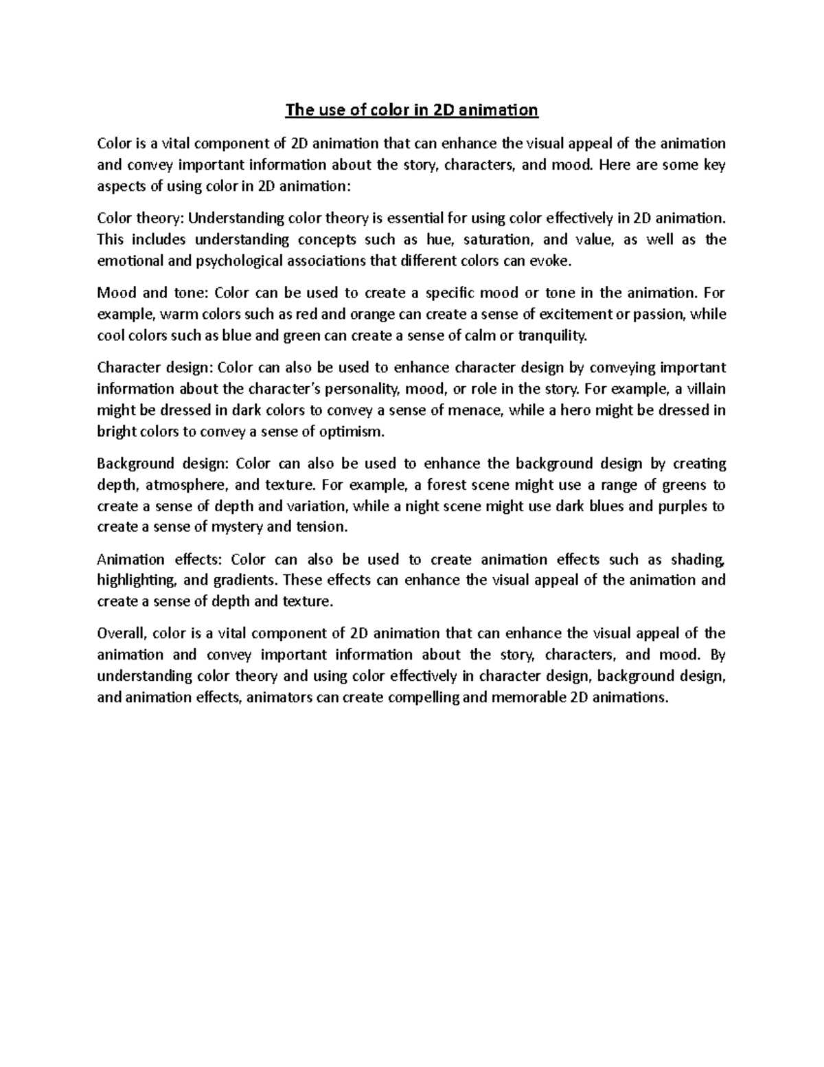 The use of color in 2D animation - Here are some key aspects of using ...