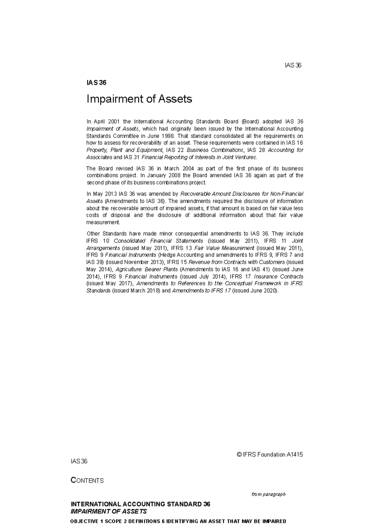 Ias 36 impairment of assets - IAS 36 IAS 36 Impairment of Assets In ...