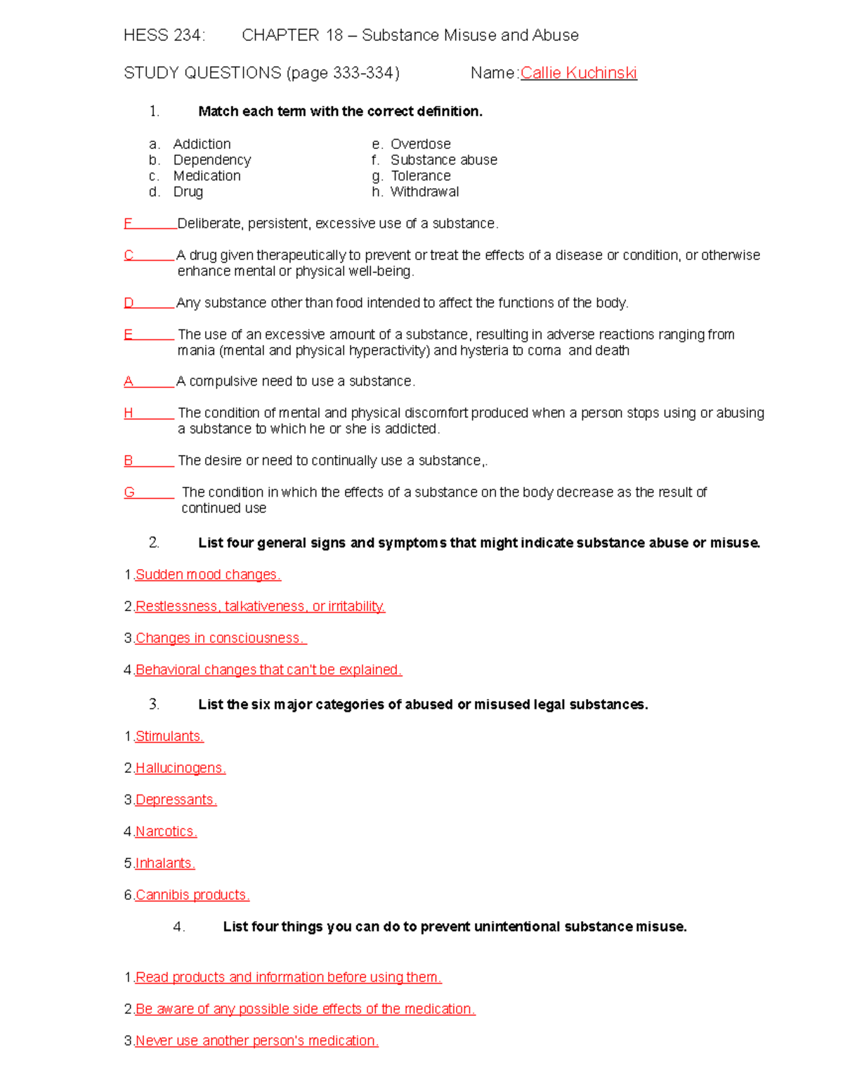 HESS 234 - Chapter 18- Substance Misuse and Abuse - Study Questions ...