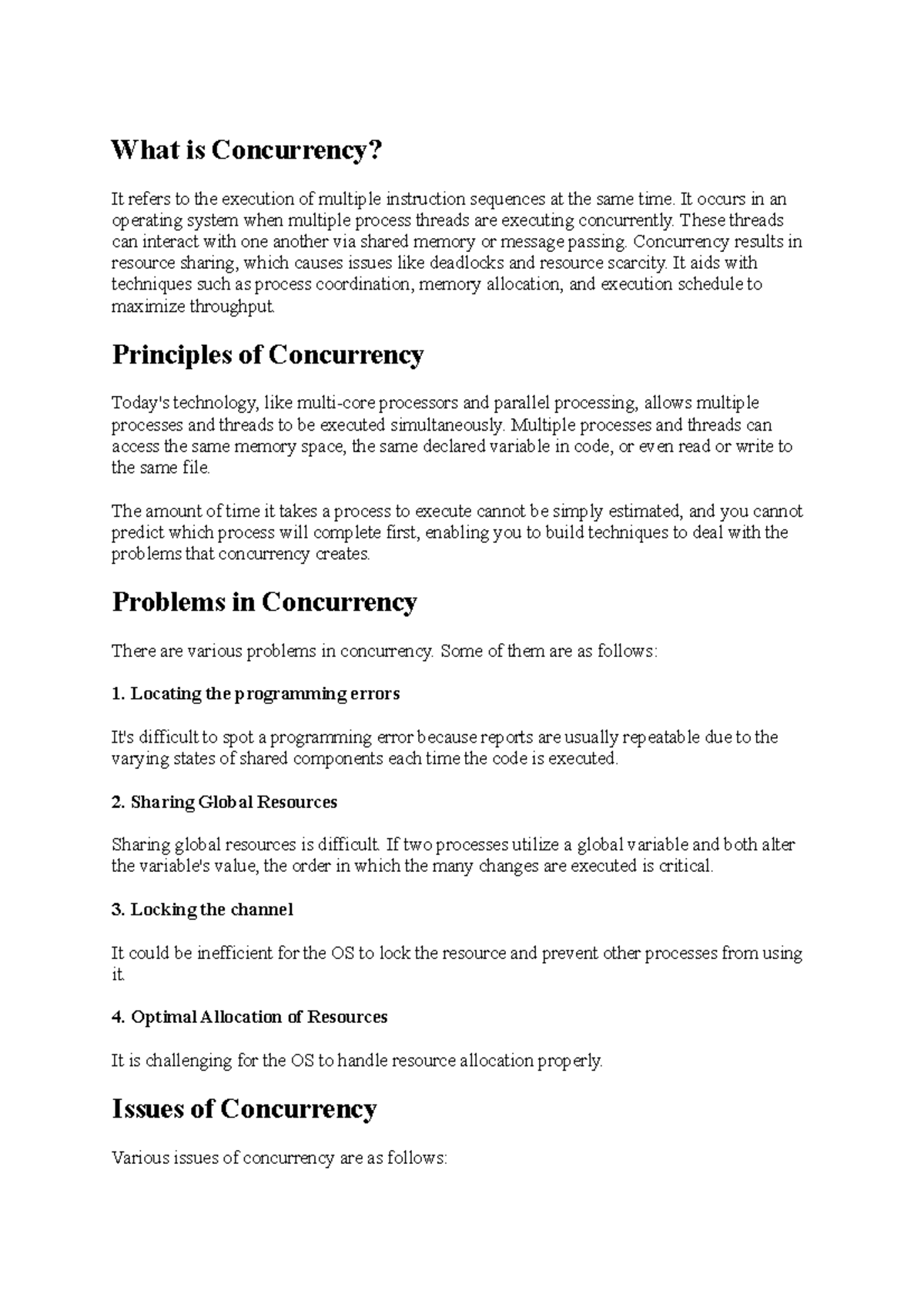 Principles of concurrancy - What is Concurrency? It refers to the ...