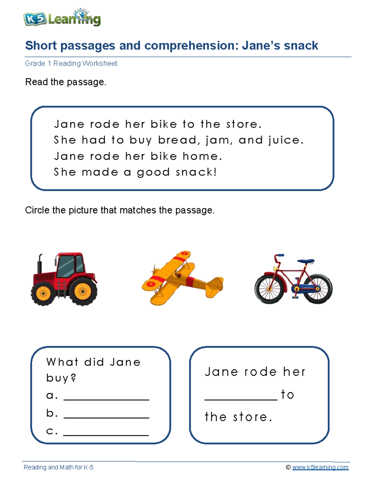 Grade 1 short passages b - Reading and Math for K- 5 © k5learning Short ...