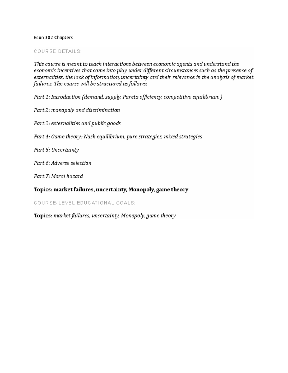 Econ 302 Chapters - notes - Econ 302 Chapters COURSE DETAILS: This ...