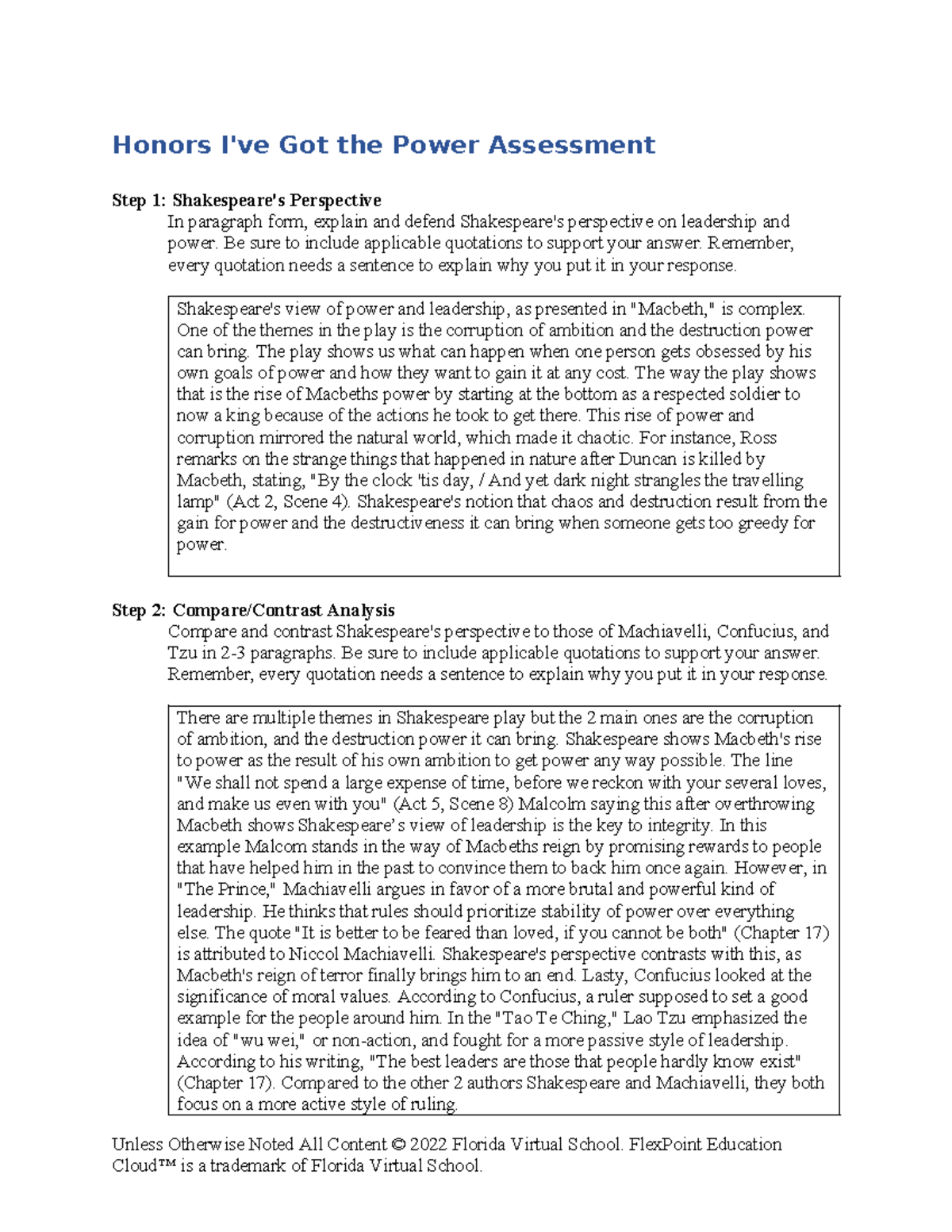 Honors ive got the power assess rubric - Honors I've Got the Power ...