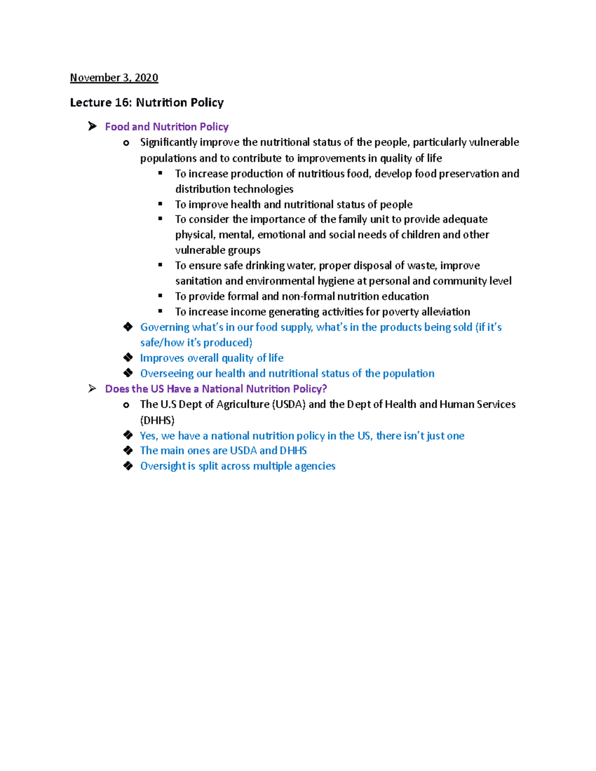 Lecture 16- Nutrition Policy - November 3, 2020 Lecture 16: Nutrition ...