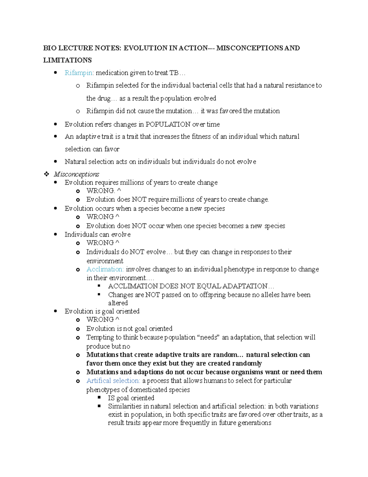 BIO Evolution IN Action - BIO LECTURE NOTES: EVOLUTION IN ACTION ...