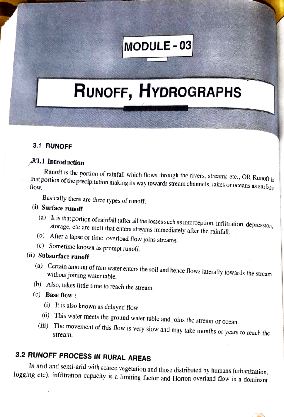 Hydrology and irrigation Module 3 notes - 3 RUNOFF RUNOFF, HYDROGRAPHS ...