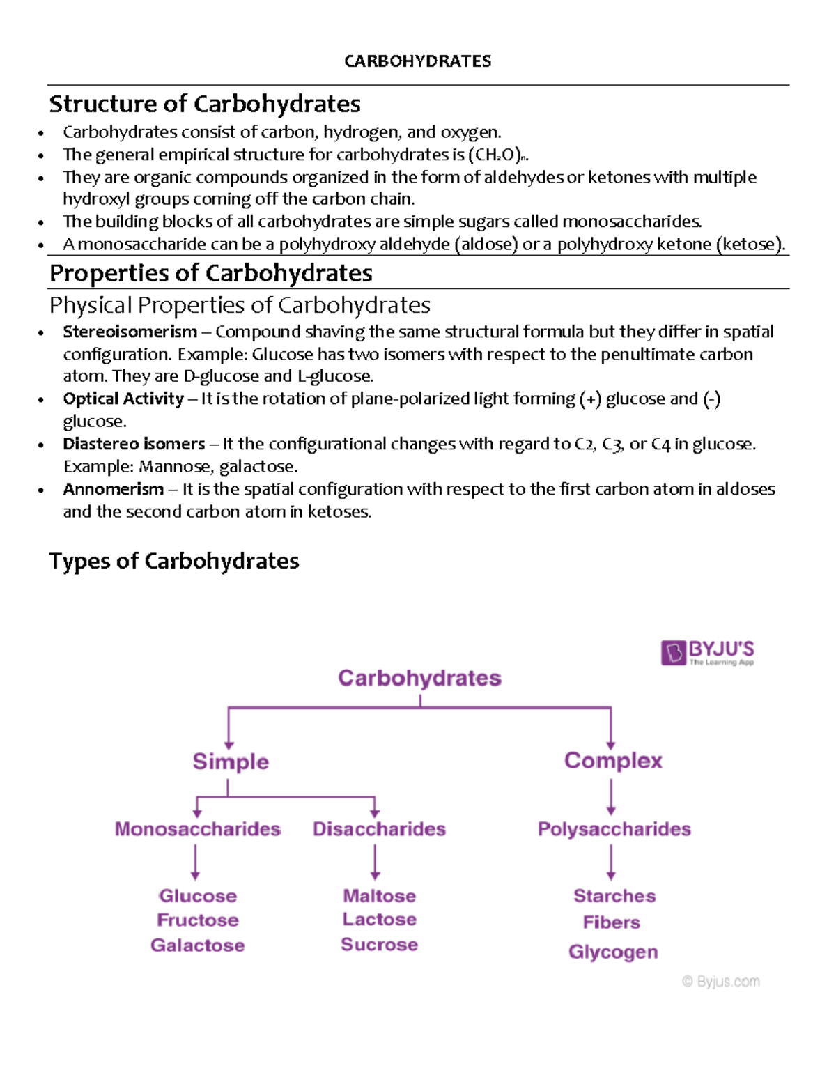 Carbohydrates- Notes - CARBOHYDRATES Structure of Carbohydrates ...