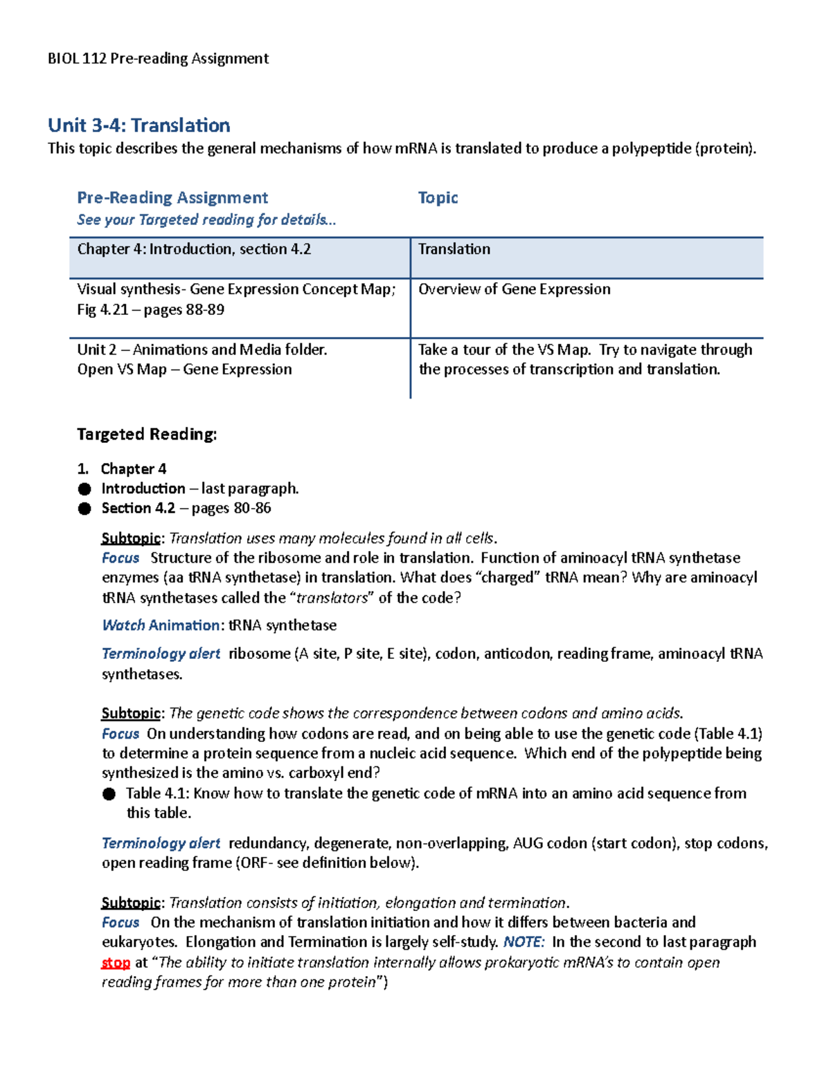 3.4 TRG Translation (3ed) Student - BIOL 112 Pre-reading Assignment ...