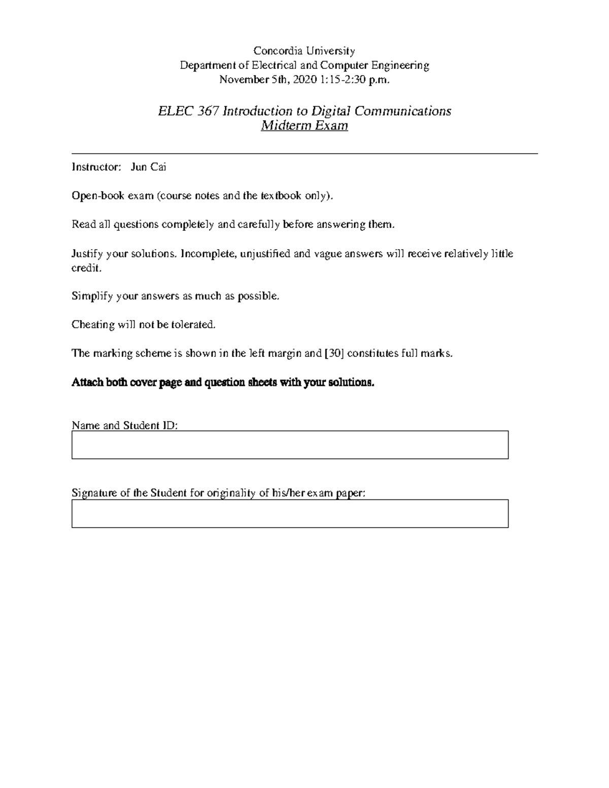 Elec367 midterm question practice-Hopefully this helps -2 - Concordia University Department of ...