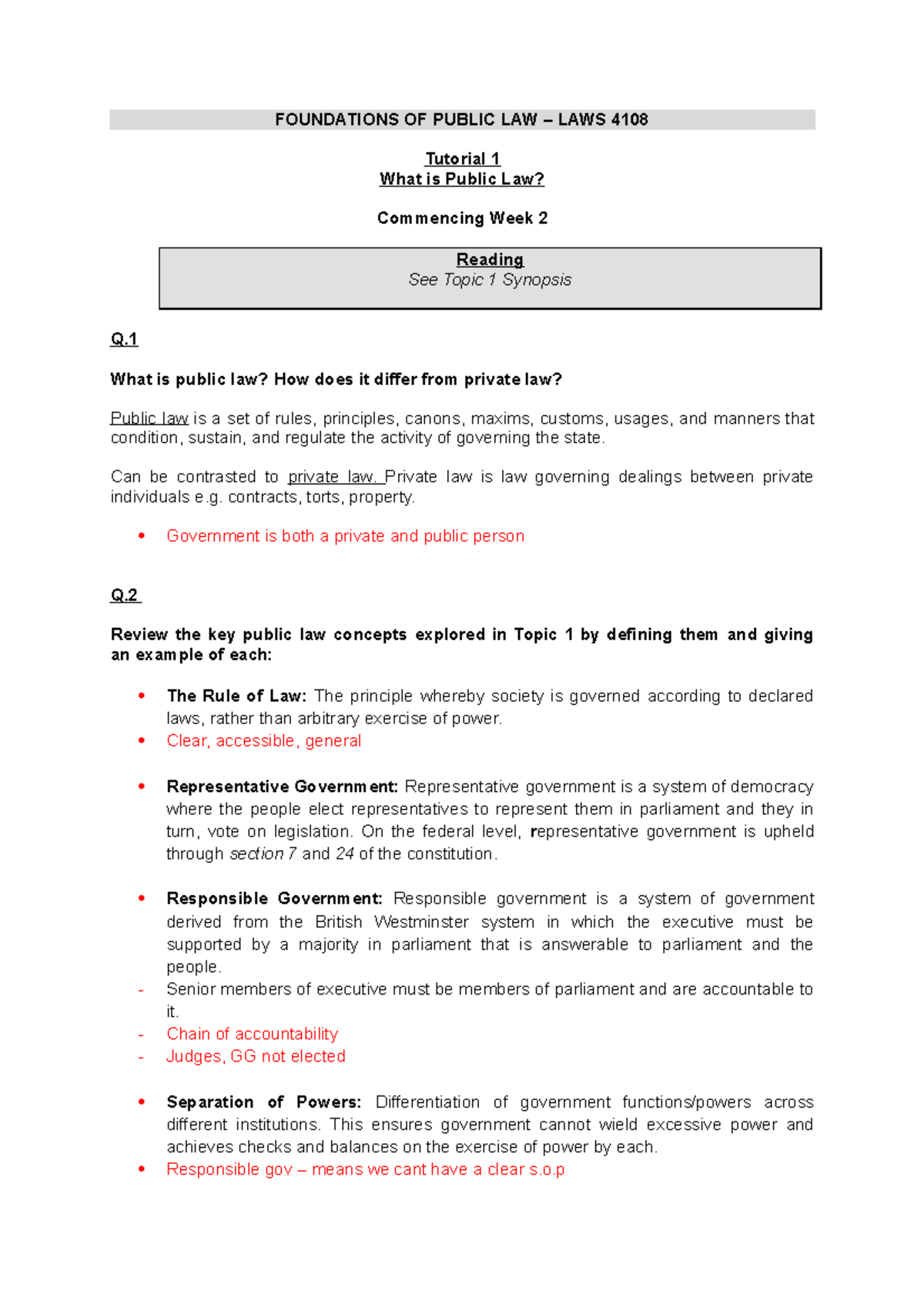 Tutorial 1 - Public Law - GOod for exam - FOUNDATIONS OF PUBLIC LAW ...