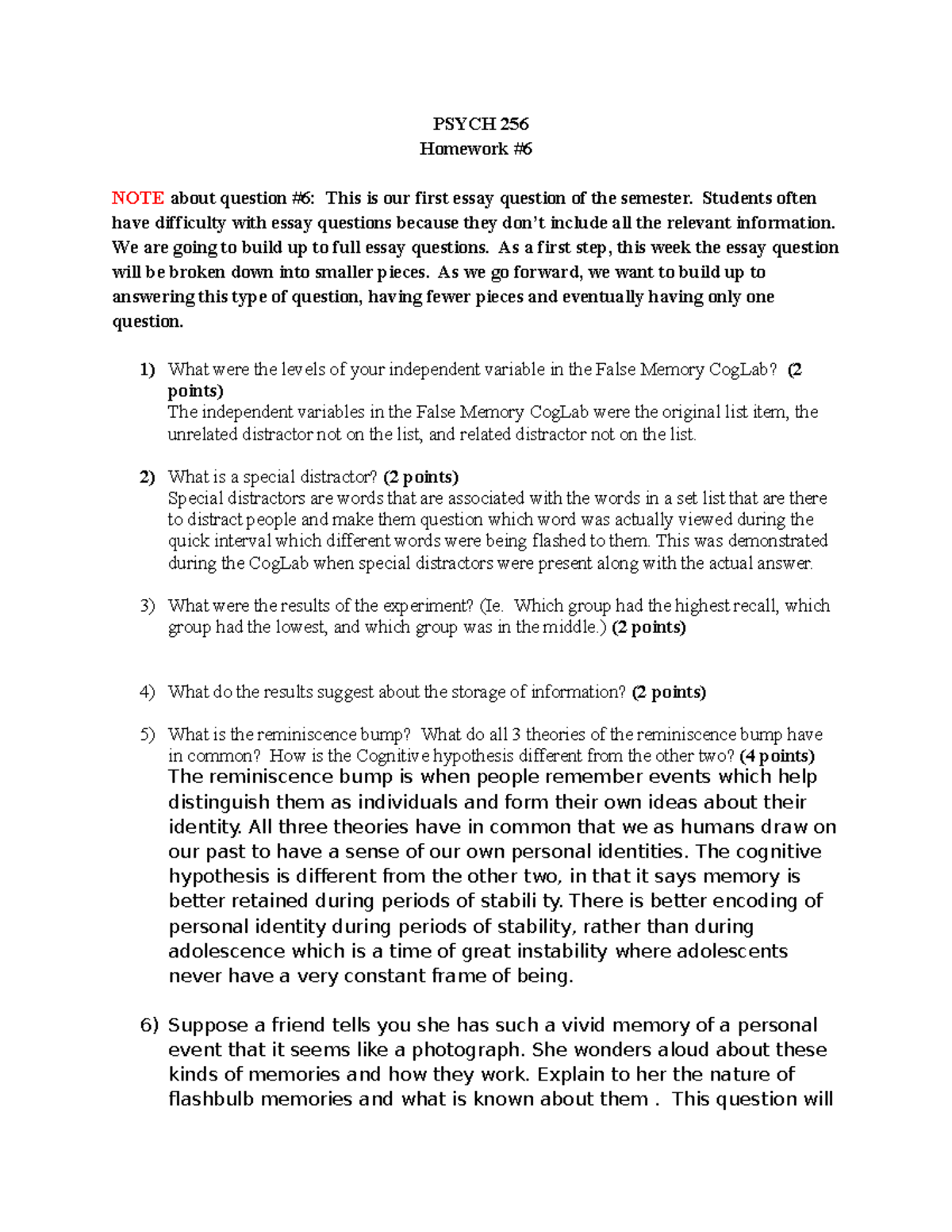 HW6 - COGNITIVE PSYCHOLOGY MANDATORY ASSIGNMENT - HOW TO STUDY - PSYCH ...
