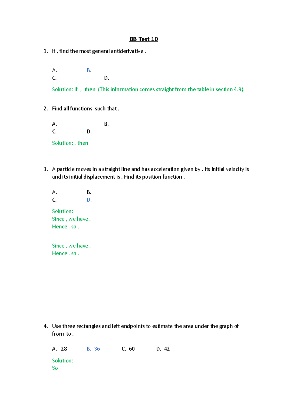 BB Test 10 with memo - Past paper - BB Test 10 If , find the most ...