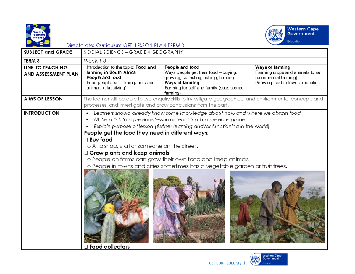 Lesson Plan Gr 4 SS Geography T3 W1-3 - Directorate: Curriculum GET ...