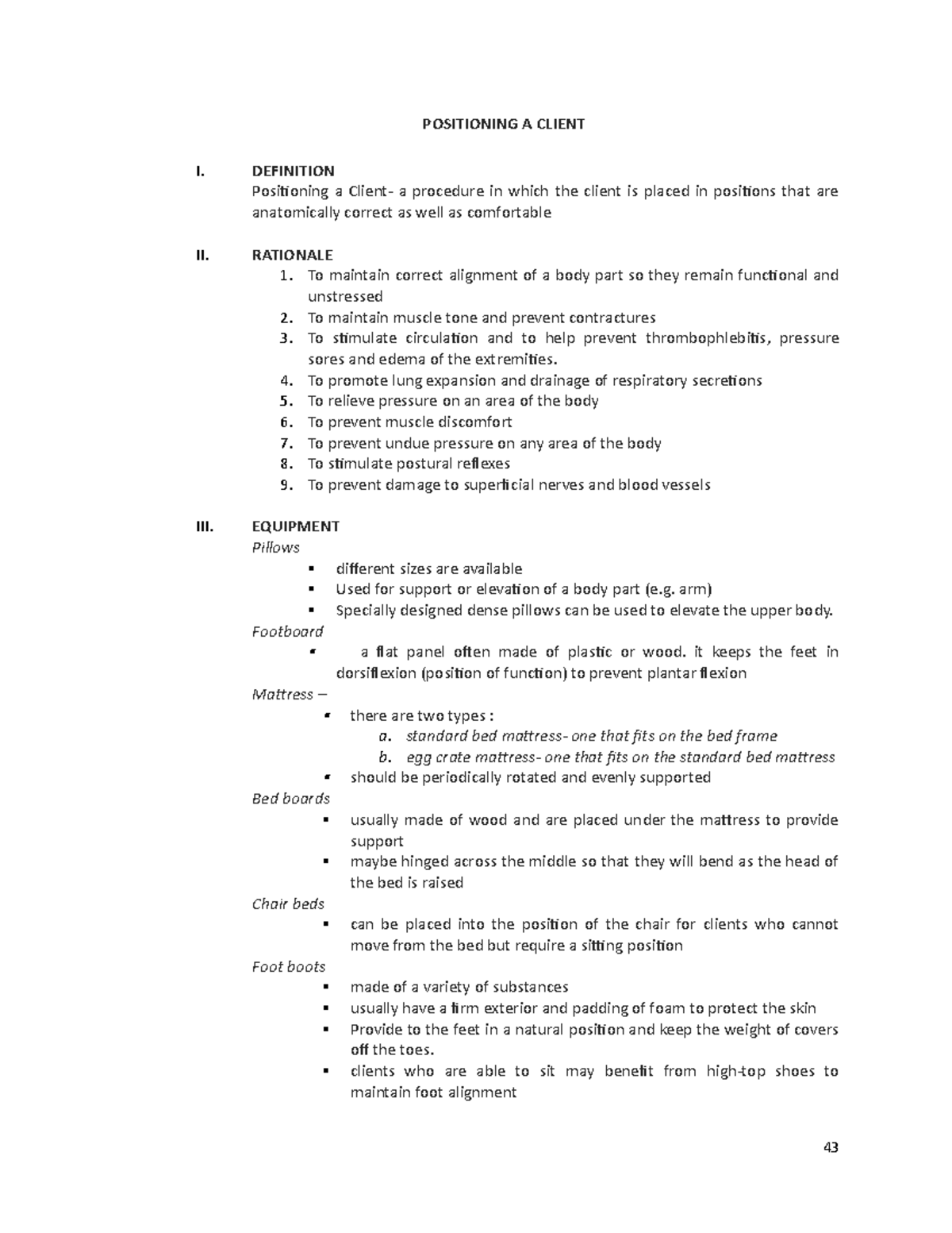 8. Positioning - basta nursing - POSITIONING A CLIENT I. DEFINITION ...