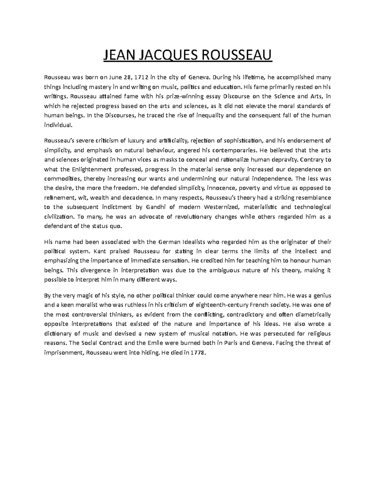 JEAN Jacques Rousseau-THE GENERAL WILL - JEAN JACQUES ROUSSEAU Rousseau ...