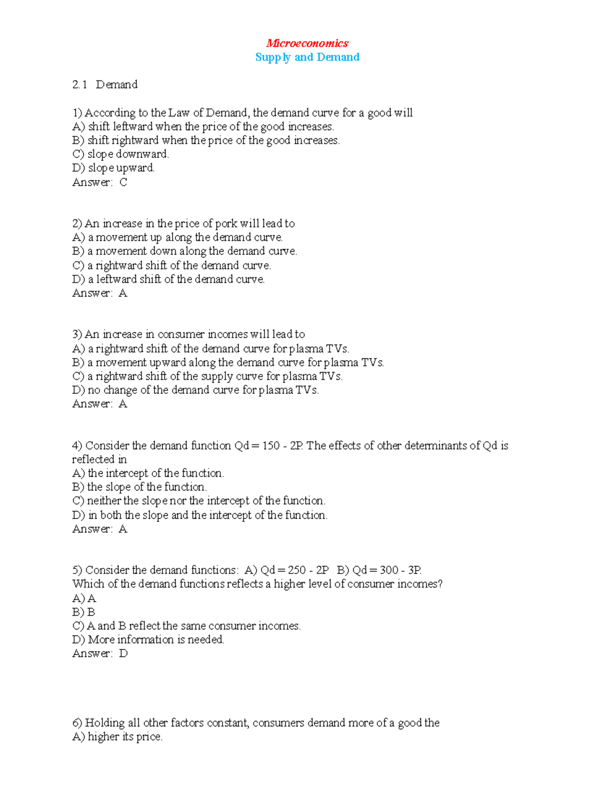 Microeconomics Supply and Demand - Microeconomics Supply and Demand 2 ...
